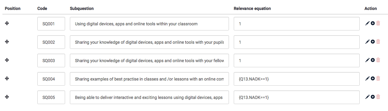Problem Hiding Rows Of An Array Question Using Relevance Equation Limesurvey Forums 