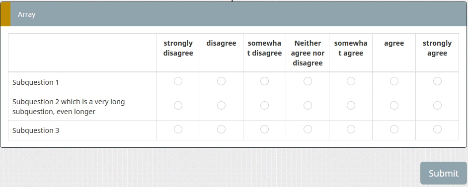 Array column headings in half-screen - LimeSurvey Forums